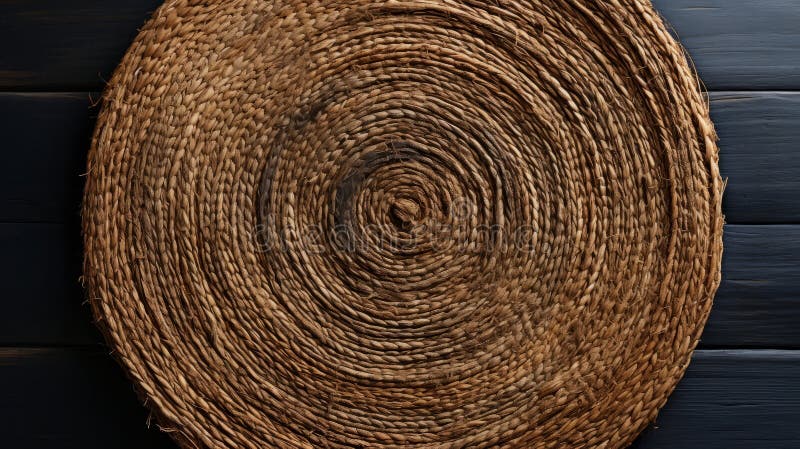 Black Jute Woven Round Rug. Generative AI. Stock Illustration ...