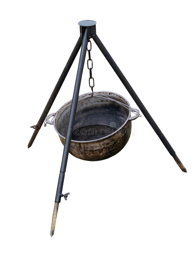 Big Black Kettle for Campfire on White Stock Photo - Image of dinner ...