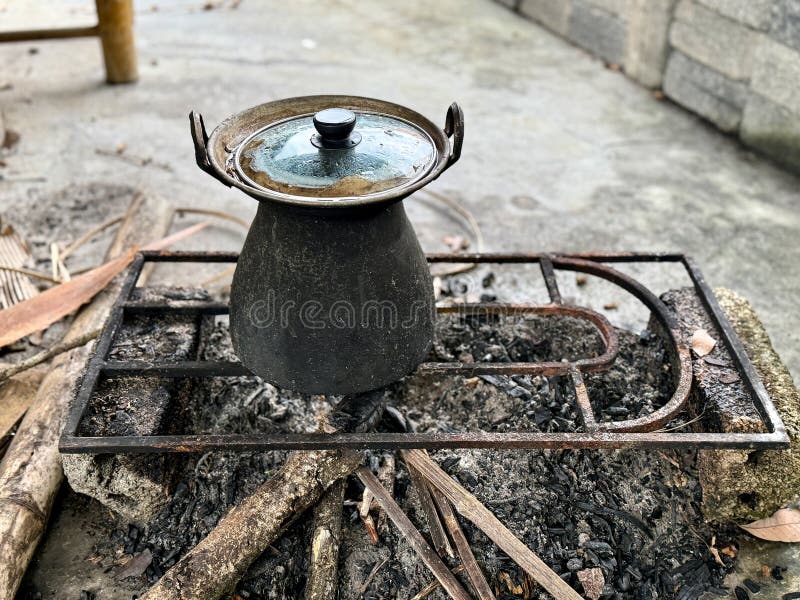 Black Kettle Pot Over an Open Fire Pit Stock Photo - Image of ...