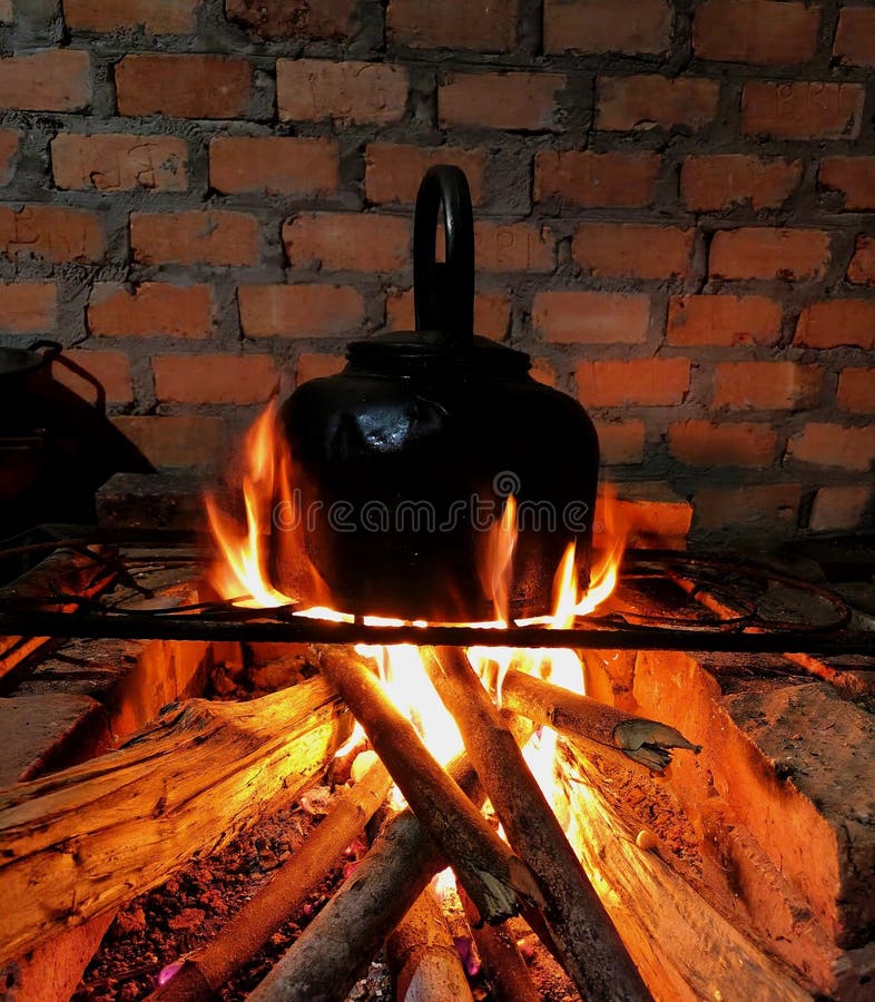 Lack Kettle on a Traditional Stove, Thai Way, Thailand Seletive Focus ...