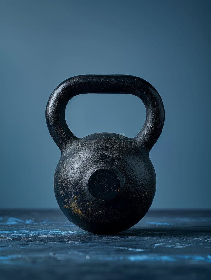 Black Kettlebell on a Dark Surface with Blue Lighting. Stock Photo ...