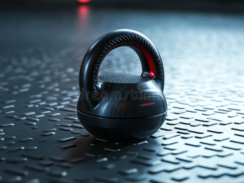 Black Kettlebell with Red Handle on a Rubber Mat Stock Illustration ...