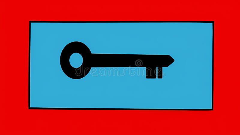 Black Key on Blue Background with Red Border, Abstract Minimalist ...
