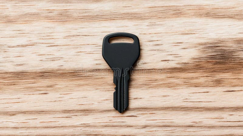 A Black Key on a Wooden Surface. Stock Image - Image of grain, resting ...