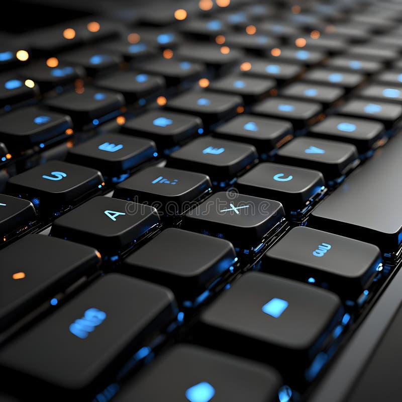 Black Keyboard with Blue Backlighting 3D Illustration Stock ...