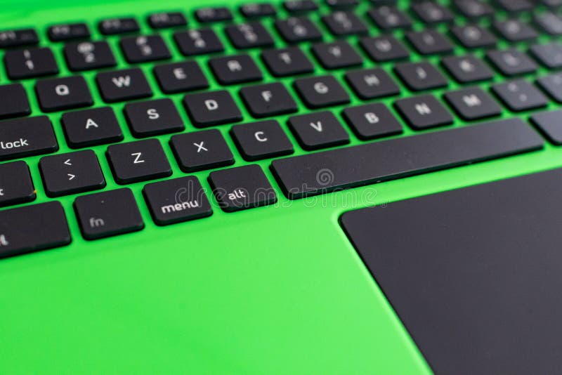 Black Keyboard on a Green Laptop. Keys with Letters and Numbers. Detail ...