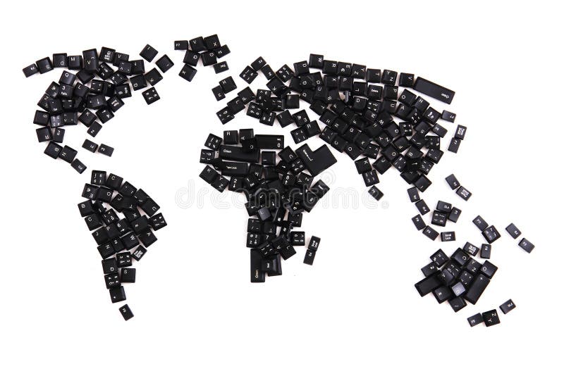 Black Keyboard Keys As World Map Stock Image - Image of design ...