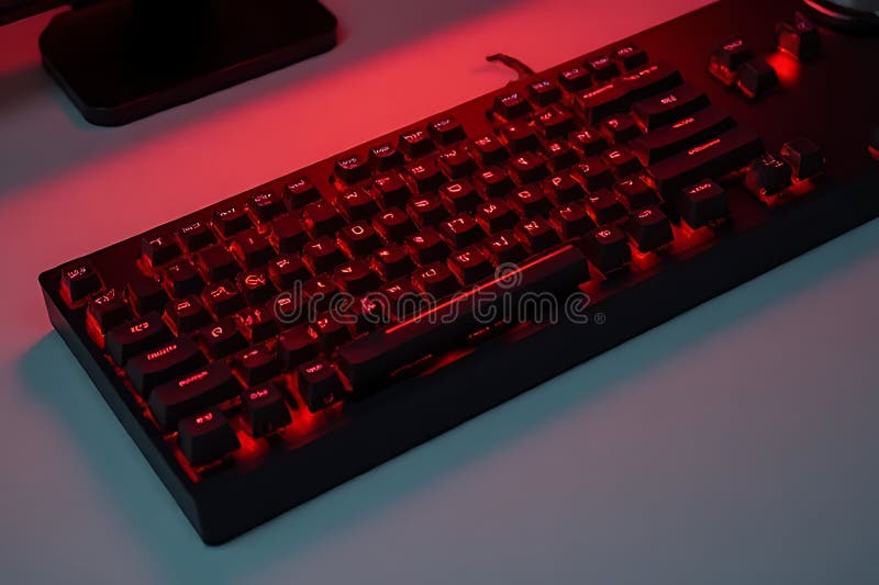 Black Keyboard Radiates a Fiery Red Glow, Illuminating Keys on Bright ...