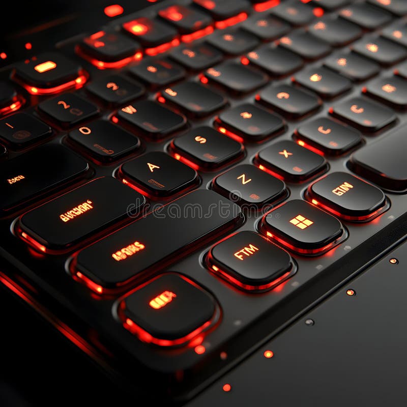 Black Keyboard with Red Backlighting Close Up Illustration Stock ...