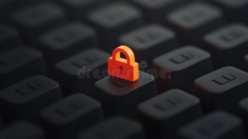 A Black Keyboard with a Single Orange Padlock. Stock Image - Image of ...