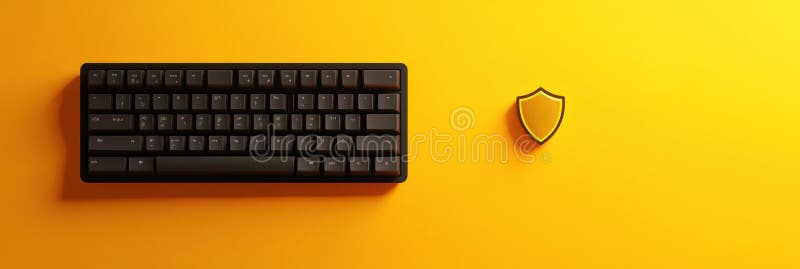 A Black Keyboard Sits Next To a Shield Icon on a Bright Yellow Surface ...