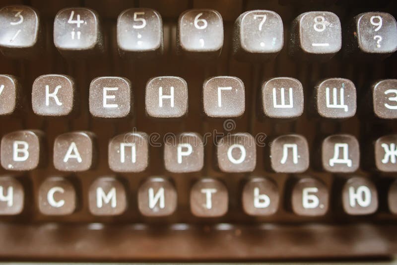 Black Keyboard is Vintage of a Russian Mechanical Typewriter Closeup ...