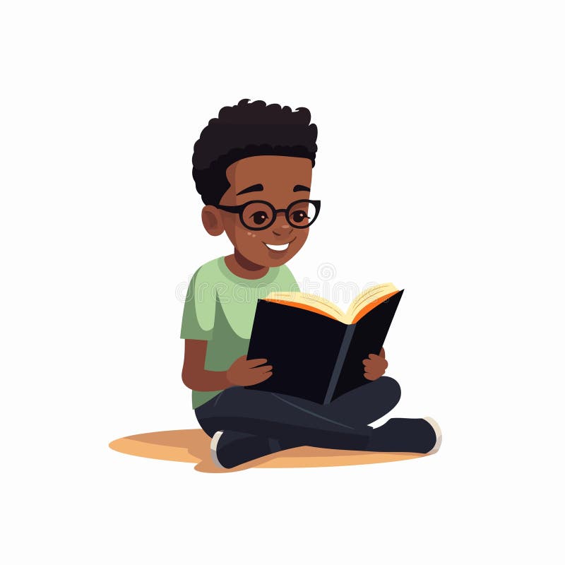 Black Kid Reading Vector Flat Minimalistic Isolated Illustration Stock ...