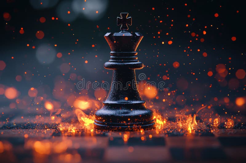 Black King Chess Piece Standing on Burning Chessboard Stock Image ...