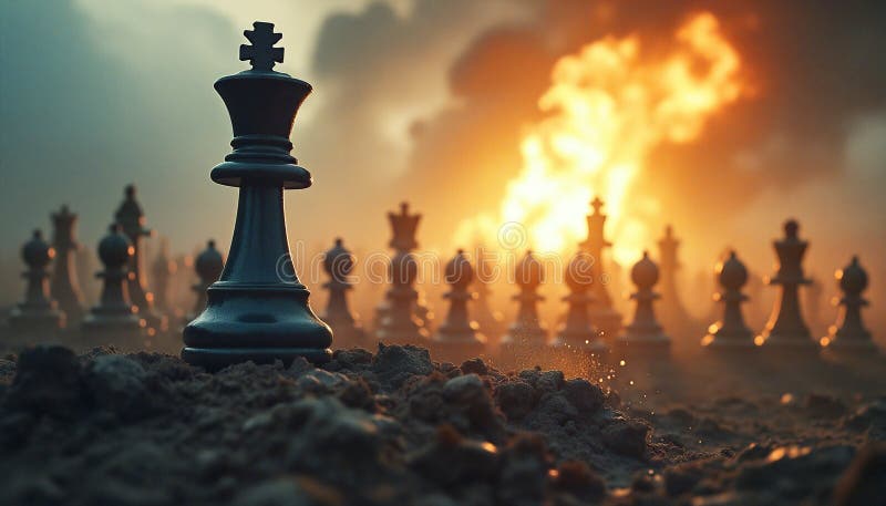 Black King Chess Piece Standing among Other Pieces on Battlefield at ...