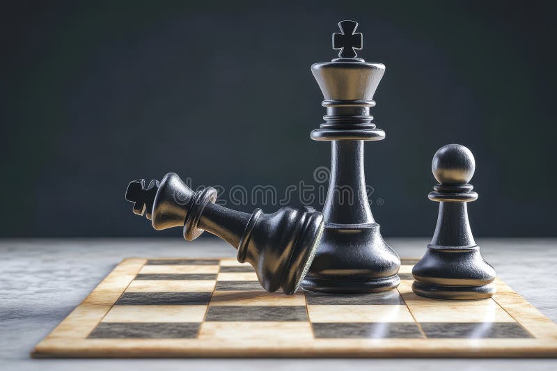 Black King and Fallen Rook on Chessboard during a Strategic Game in Dim ...