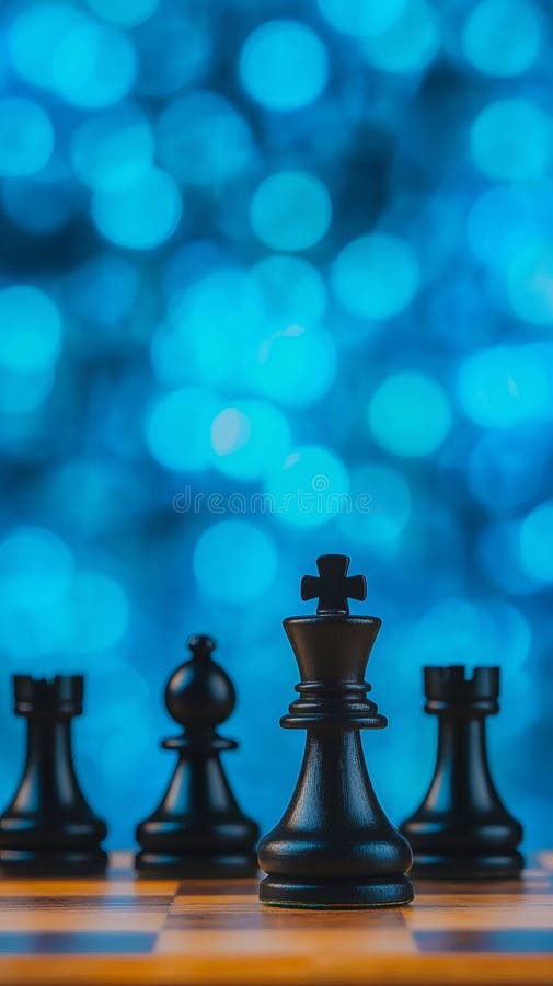 Black King Standing Chessboard Blue Bokeh Background Stock Photos ...