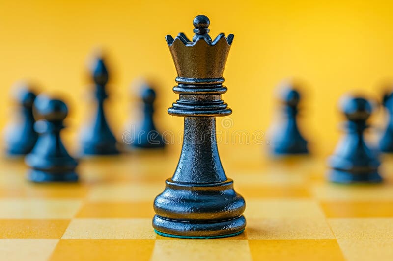 A Black King Standing in Front of a Group of Blue Chess Pieces Stock ...