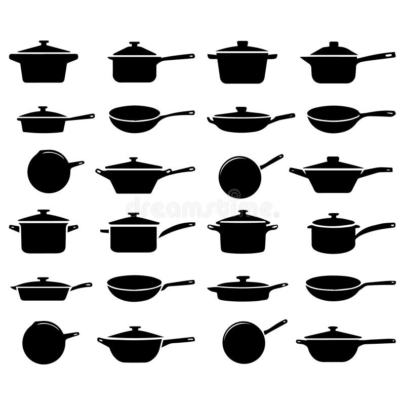 Black Kitchen Cookware Silhouette Vector Set Stock Vector ...