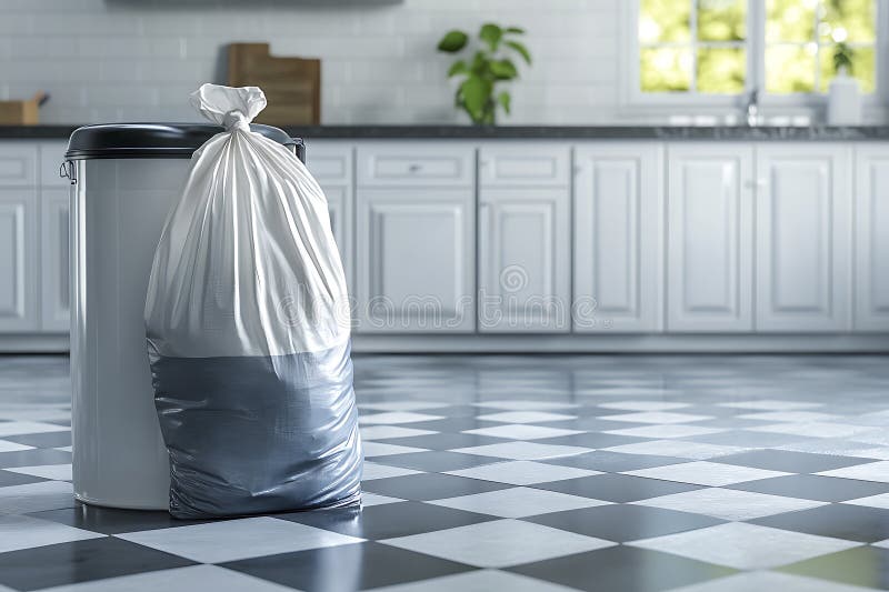 Black Kitchen Trash Bag Spilling with Waste by the Sink Stock Photo ...