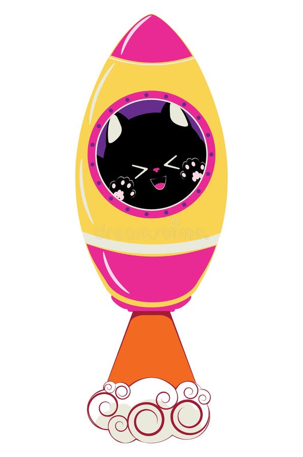 Black Cat in a Rocket Heart Stock Vector - Illustration of black ...
