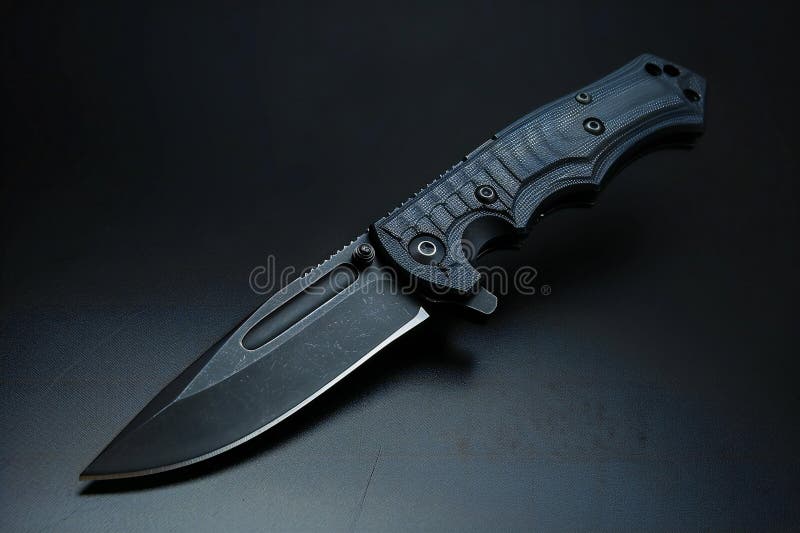 Black Knife on Black Background, Top View. a Combat Device for Law ...