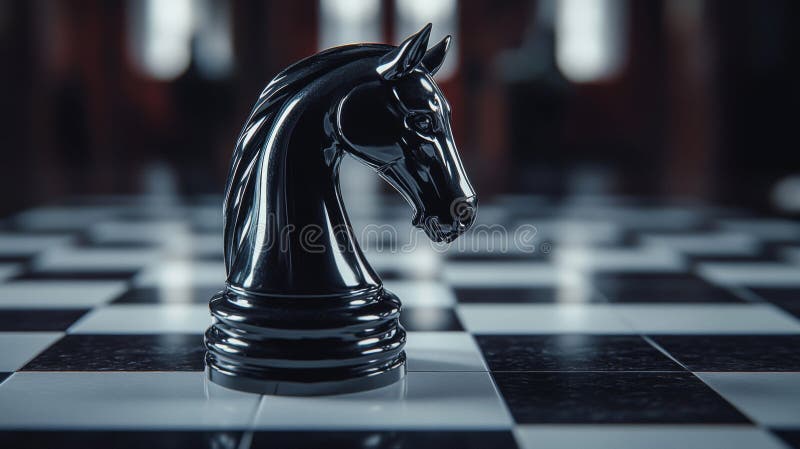 Black Knight Chess Piece on Checkerboard Stock Illustration ...