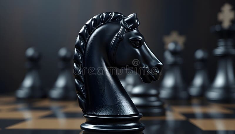Black Knight Chess Piece Close Up, Strategy Game, Dark Background Stock ...