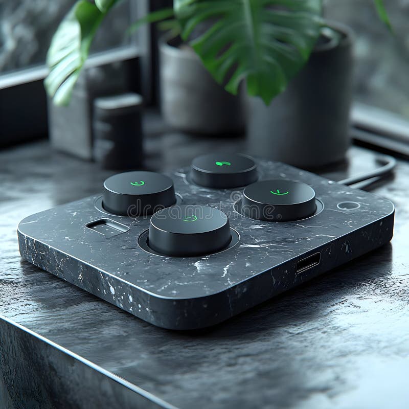 Black Knob Controller with Green Lights on Marble Surface - 3D ...