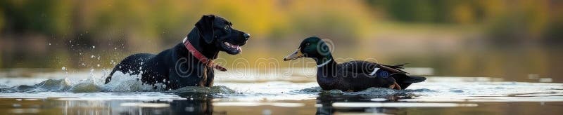 Black Lab Retrieving Mallard Duck, Waterside Setting, Game Bird, Nature ...