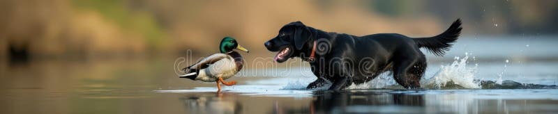 Black Lab Retrieving Mallard Duck, Waterside Setting, Loyal, Headshot ...