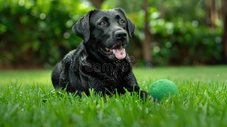 The Black Labrador with Ball.AI Generated Image Stock Image - Image of ...