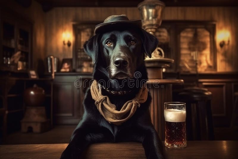 Black Labrador in Cowboy Hat in Pub. Generative AI Stock Illustration ...