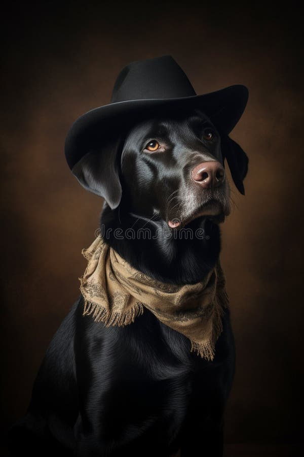 Black Labrador in Cowboy Hat and Scarf. Generative AI Stock Photo ...