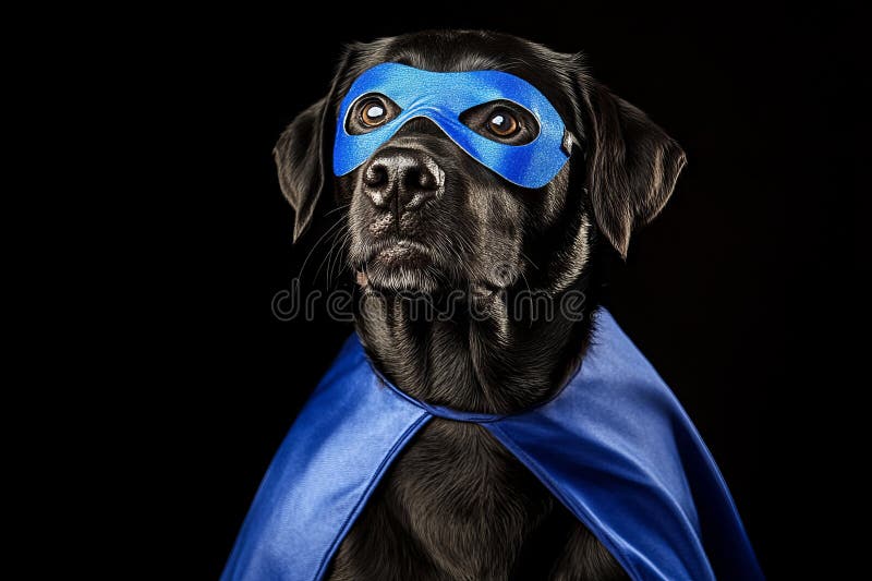 A Black Labrador Dog Wearing a Blue Cape and Mask is a Superhero Stock ...