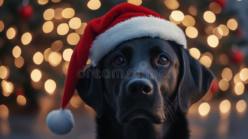 Black Labrador Dog Wearing a Christmas Hat. Generative AI. Stock ...