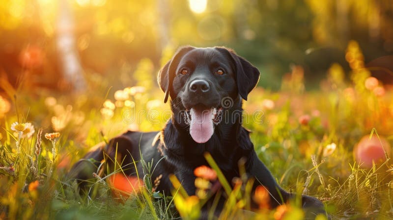 The Black Labrador in Field. AI Generated Stock Image - Image of ...