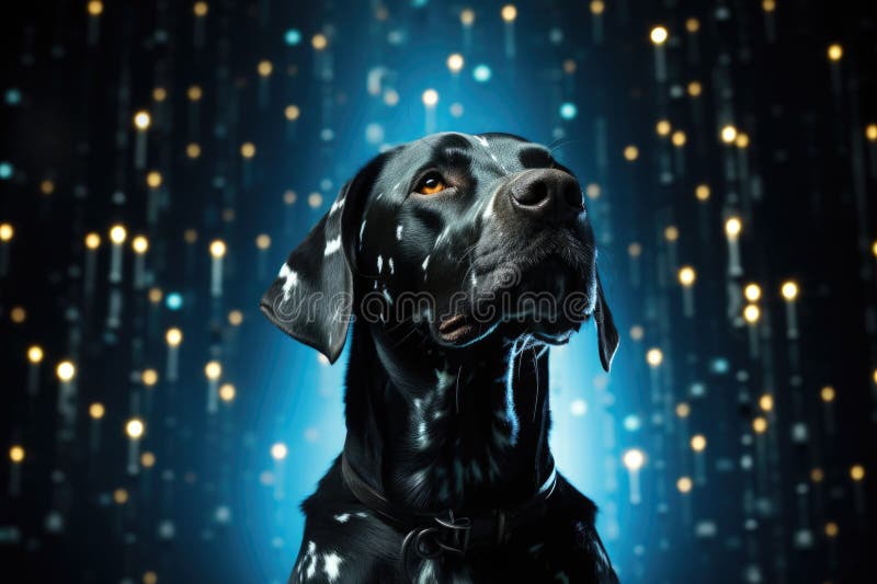 Black Labrador Retriever Dog in the Rain with Lights, AI Stock Photo ...