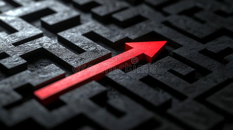 Black Labyrinth and Red Solution Line, Difficult Way To Find a Way Out ...