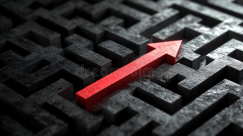 Black Labyrinth and Red Solution Line, Difficult Way To Find a Way Out ...