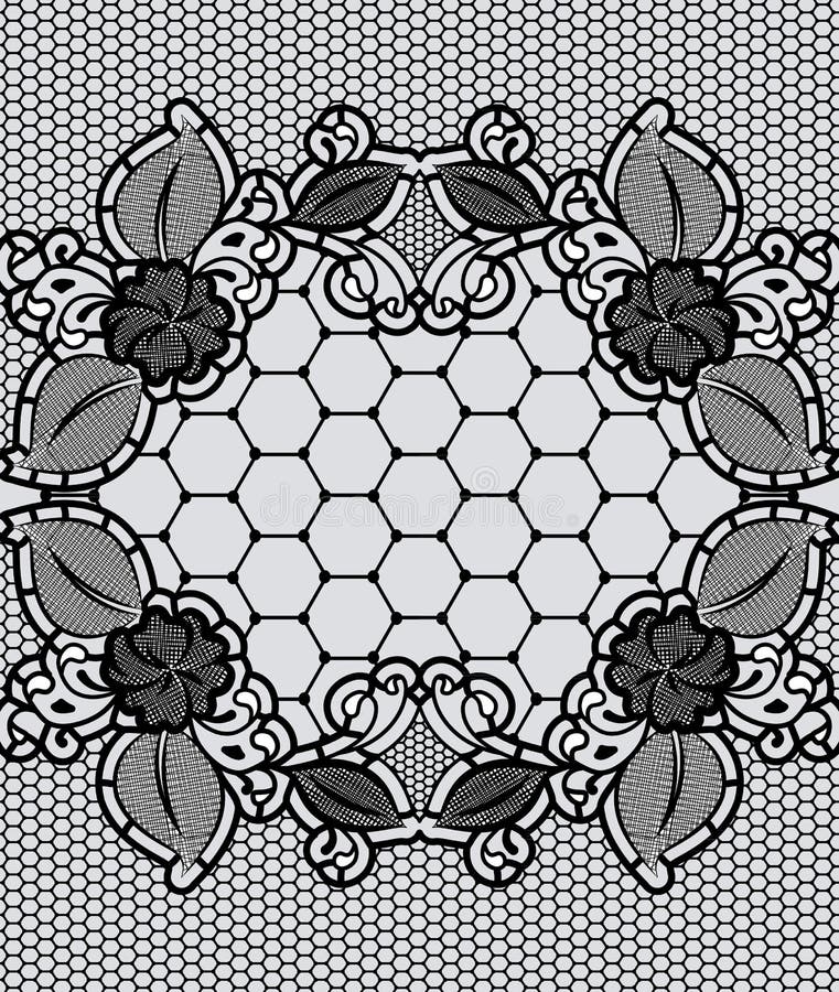 Black Lace Frame Background with Grid Floral Pattern Stock Vector ...