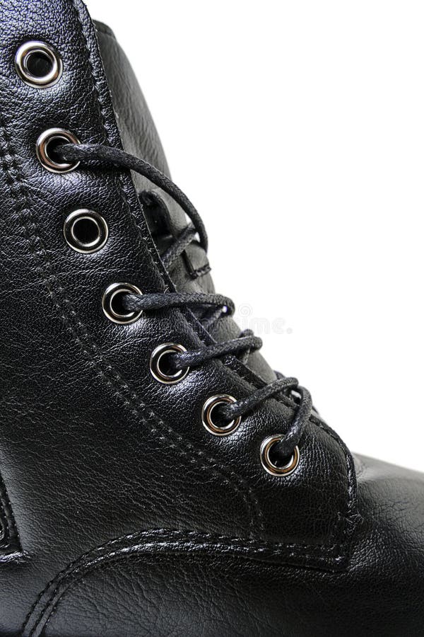 Black Laces on Leather Shoe.on White Background. Stock Photo - Image of ...