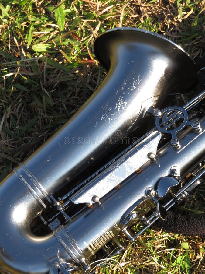 Black Lacquer Saxophone on Grass during Marching Band Practice Stock ...