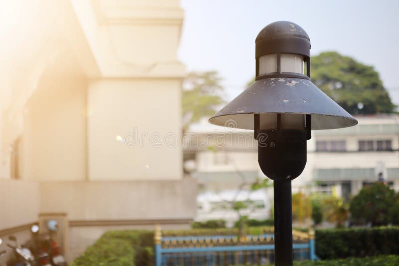 The Black Lamp is Located Outside the Building. Stock Photo - Image of ...