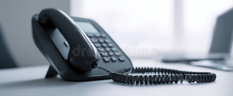 The Black Landline Telephone Resting on a Modern Office Desk..AI Generated Image Stock Image ...