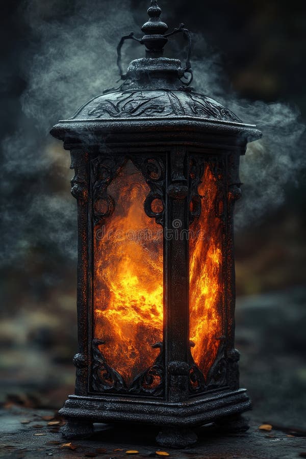 A Black Lantern with a Flame Inside is Lit Up Stock Image - Image of ...