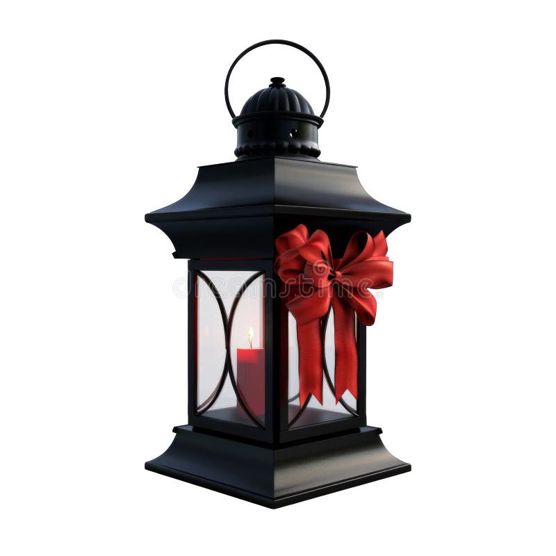 Black Lantern with Red Bow and Candle Stock Image - Illustration of ...