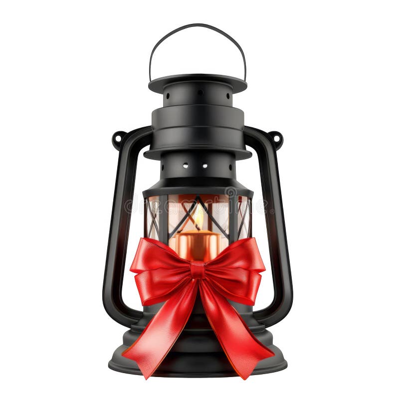 Black Lantern with Red Bow and Candle Stock Photo - Illustration of ...