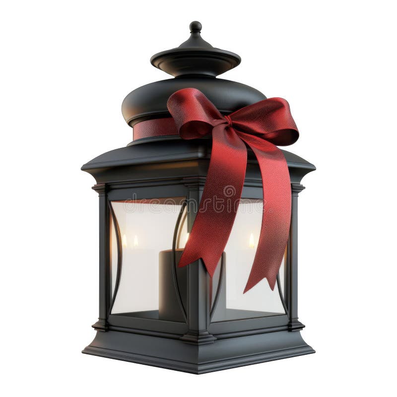 Black Lantern with Red Bow and Candle Stock Photo - Illustration of ...