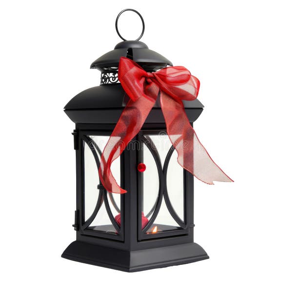 Black Lantern with Red Ribbon and Candle Stock Image - Illustration of ...